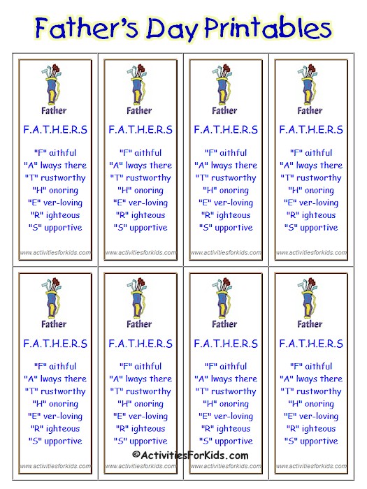 Printable Father's Day Bookmarks - Easy Classroom printout